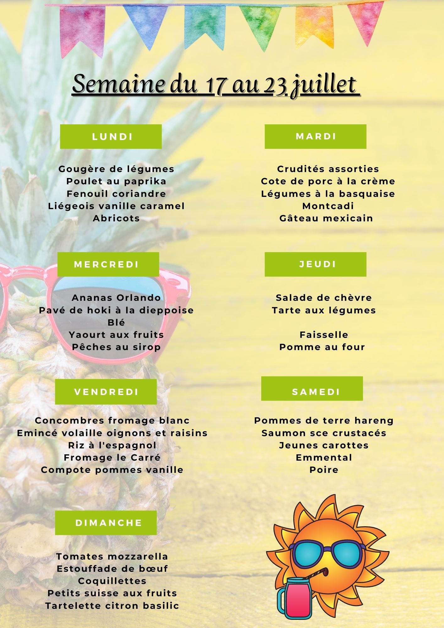 Menus variés du 17 au 23 juillet. - Les Menus Services